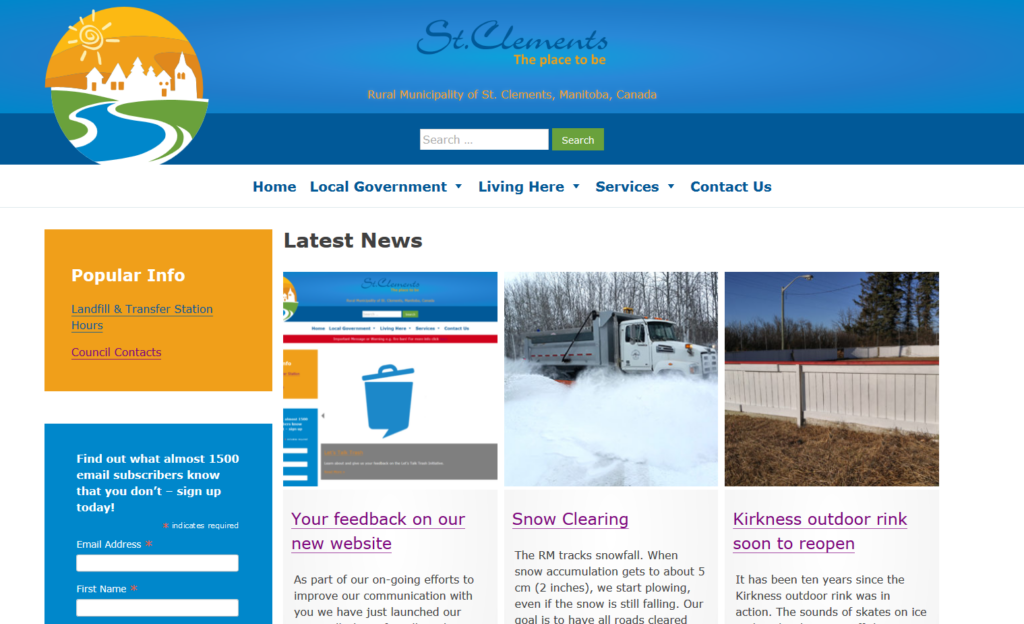 new website screenshot – Rural Municipality of St. Clements